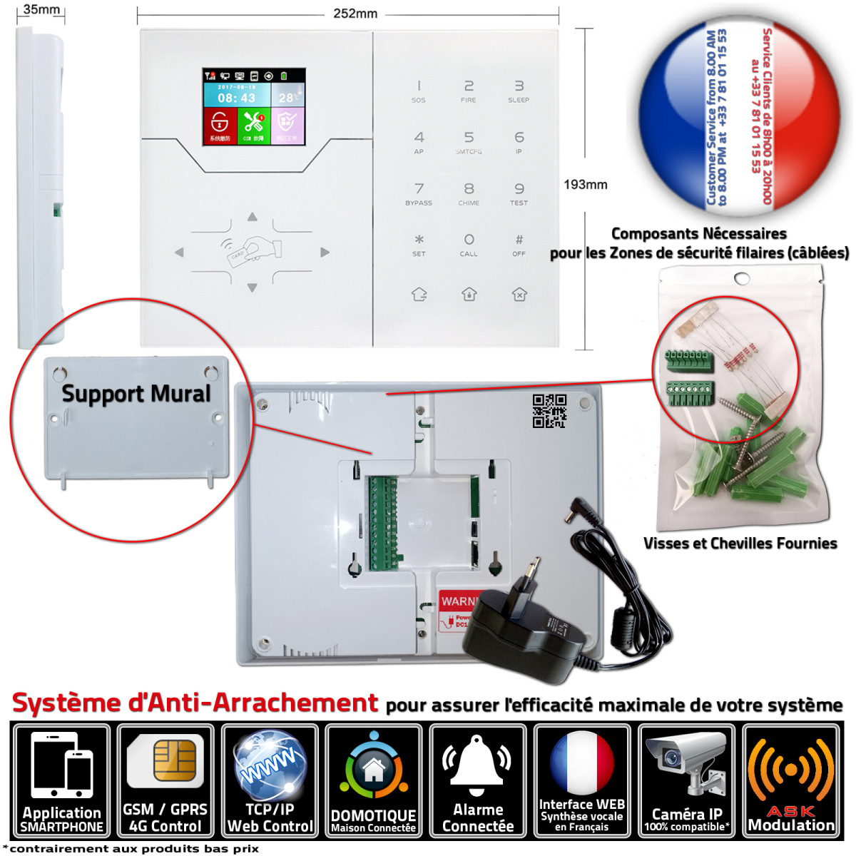 Alarme 4G Sans Fil Système Sécurité Connecté GSM Installation Facile